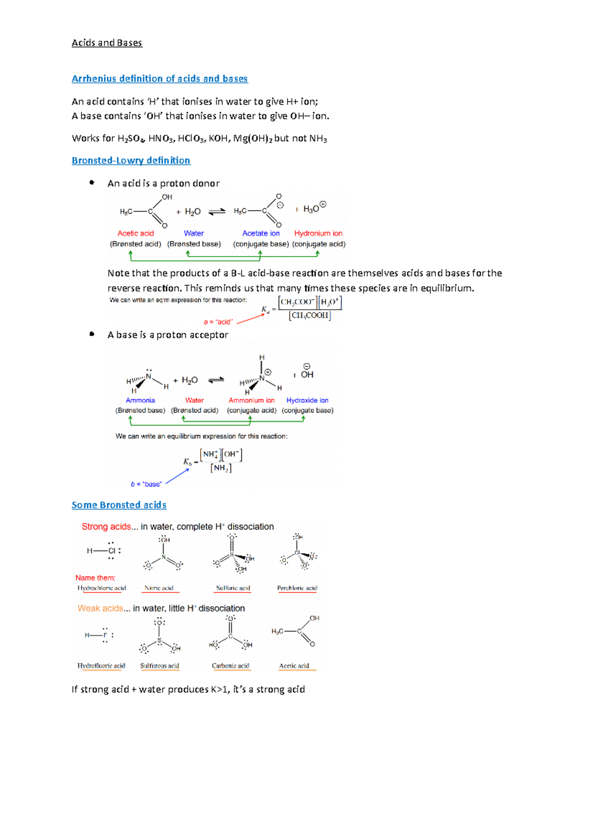 Acids and bases notes - Acids and Bases Arrhenius definition of acids ...