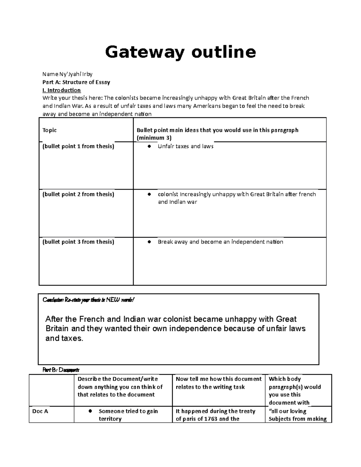 Every type of assignment - Gateway outline Name Ny'Jyahi Irby Part A ...
