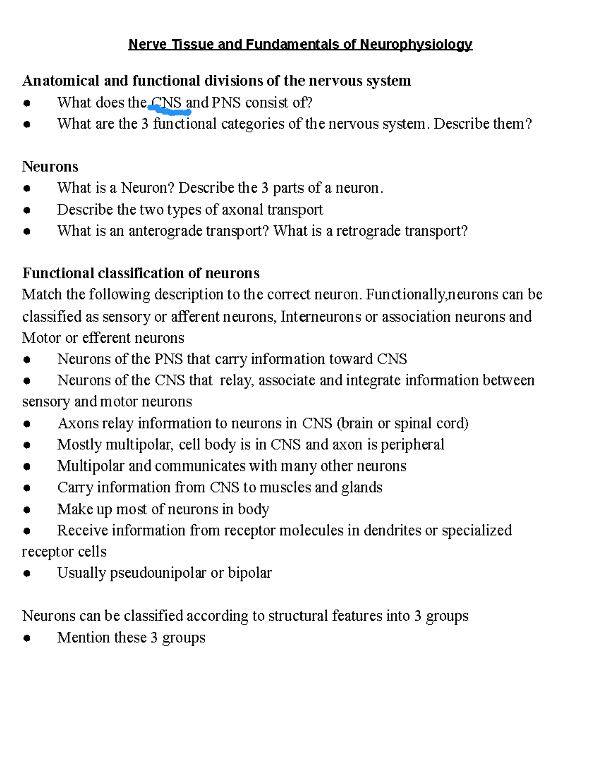 BIO 181 Nerve Tissue and Fundamentals of Neurophysiology 10.22.23 ...