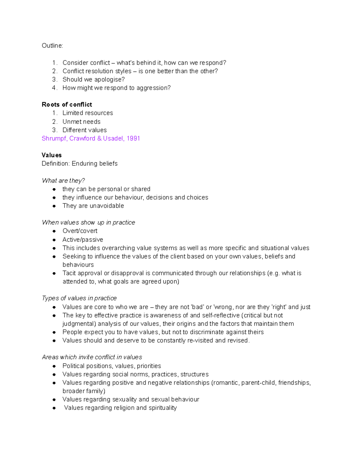 Wk 8 Lecture Conflict - Outline: Consider conflict – what’s behind it ...