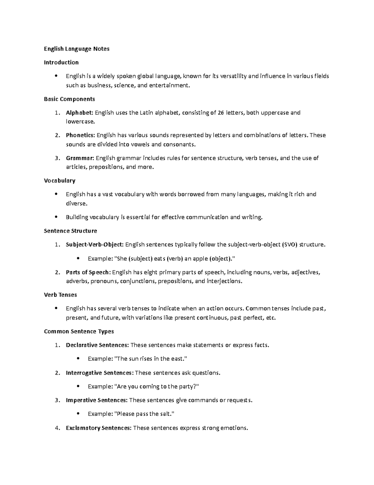 English Language Notes - English Language Notes Introduction English is ...