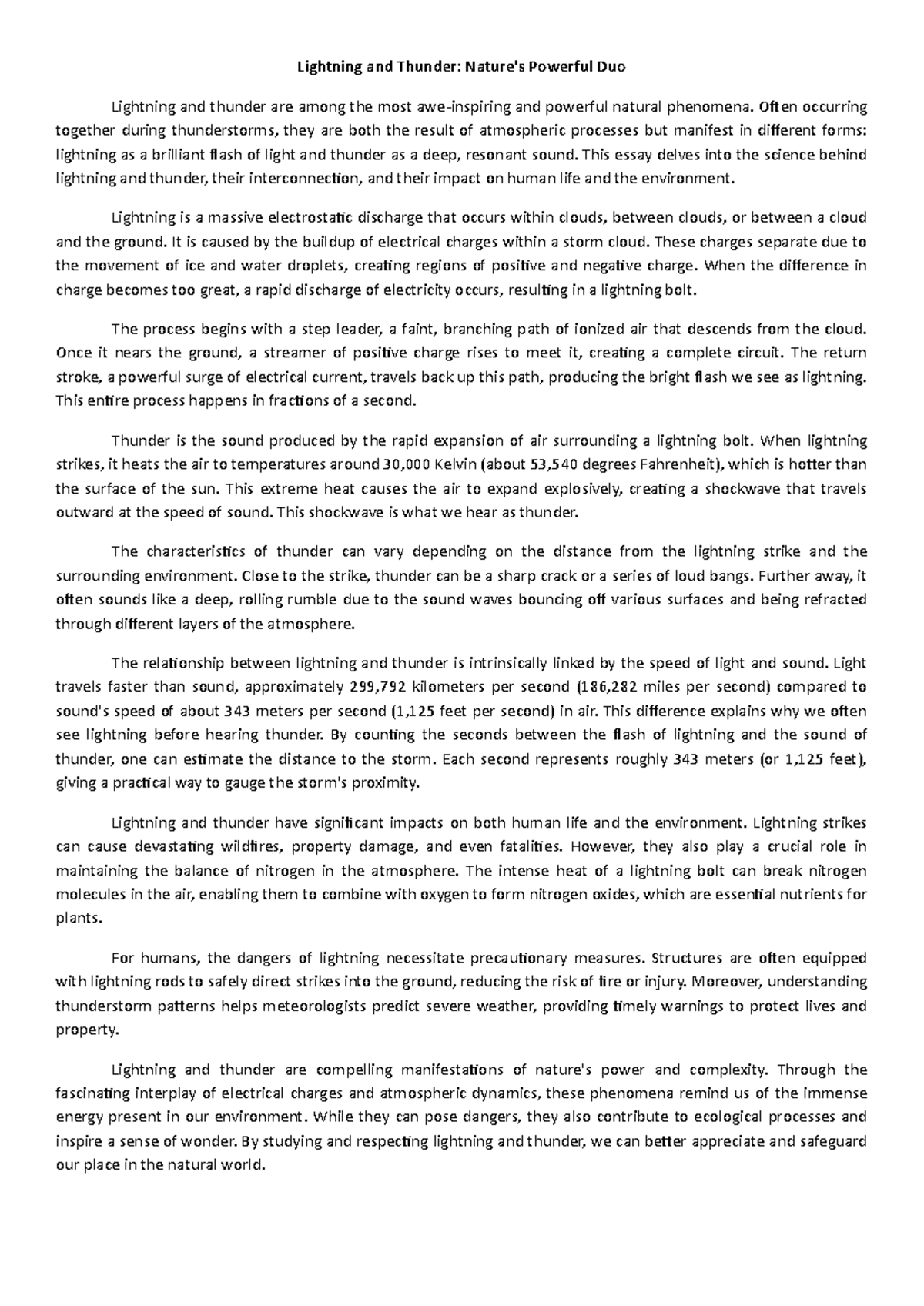 An essay about the relationship of Lightning and Thunder: Nature's ...
