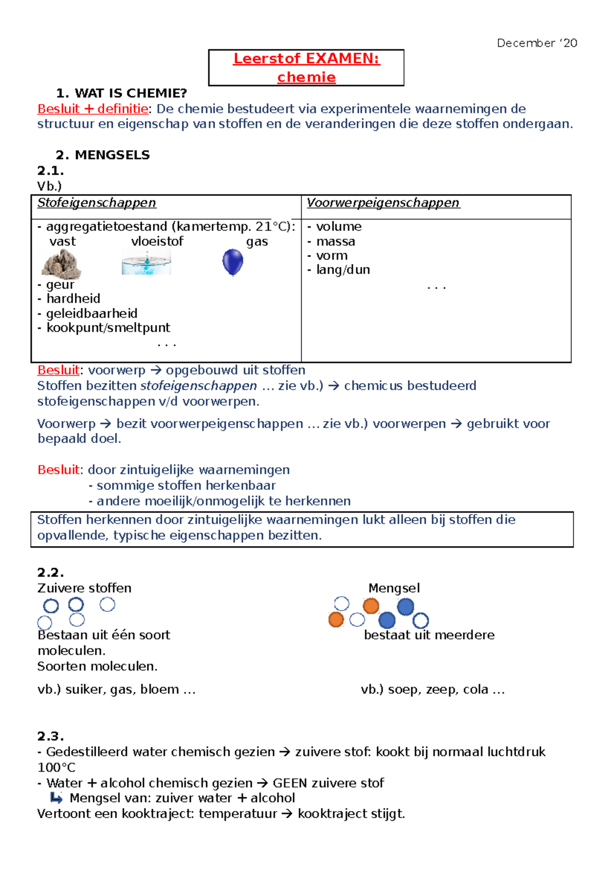 Copie de Leerstof Examen chemie - Leerstof EXAMEN: chemie 1. WAT IS ...