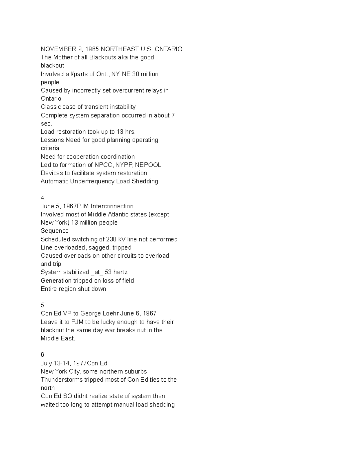 The Great Blackouts - NOVEMBER 9, 1965 NORTHEAST U. ONTARIO The Mother ...