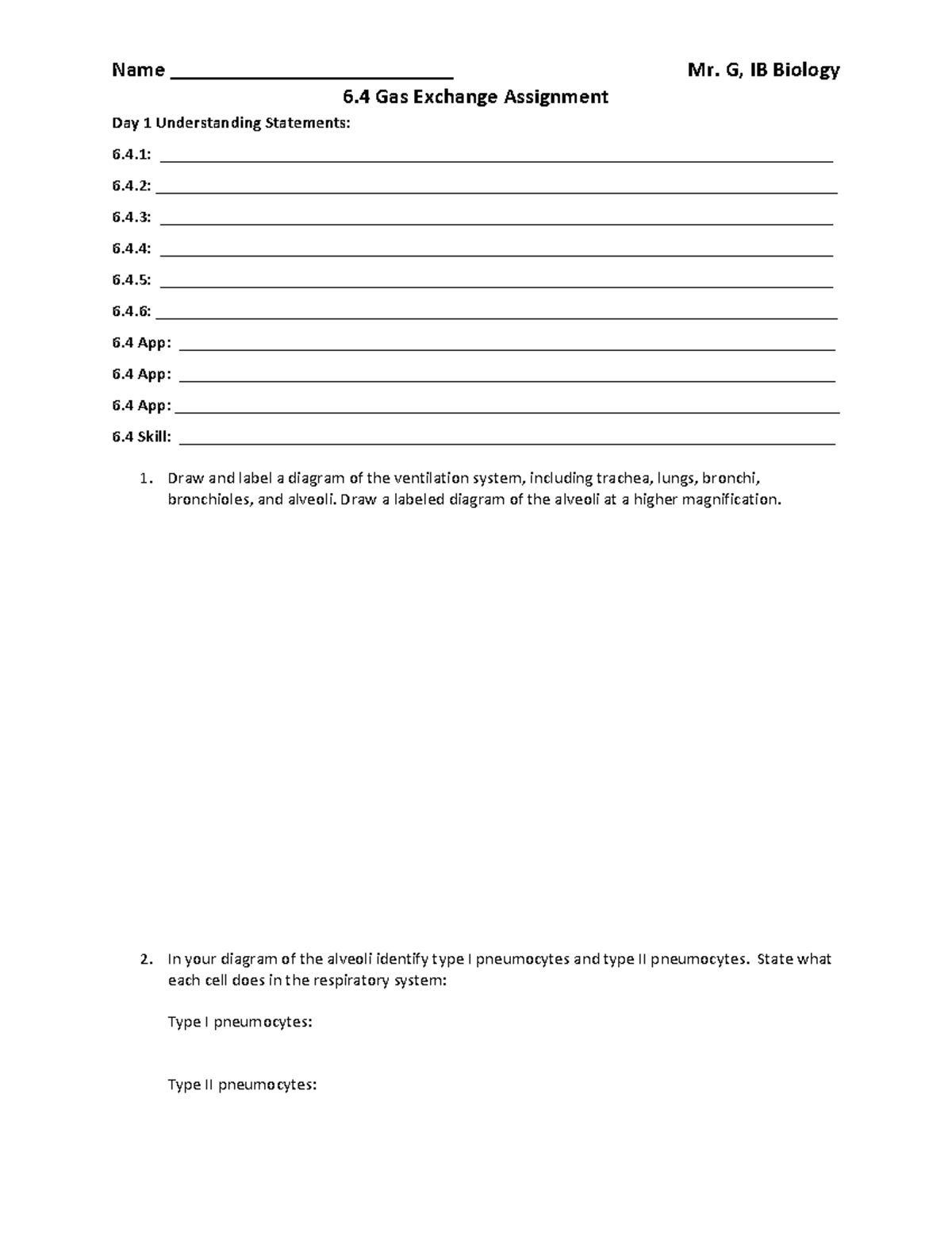6.4 Gas Exchange Assignment - Name __________________________ Mr. G, IB ...