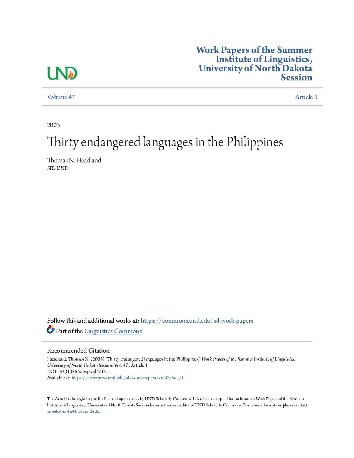 Thirty endangered languages in the Philippines - Work Papers of the ...