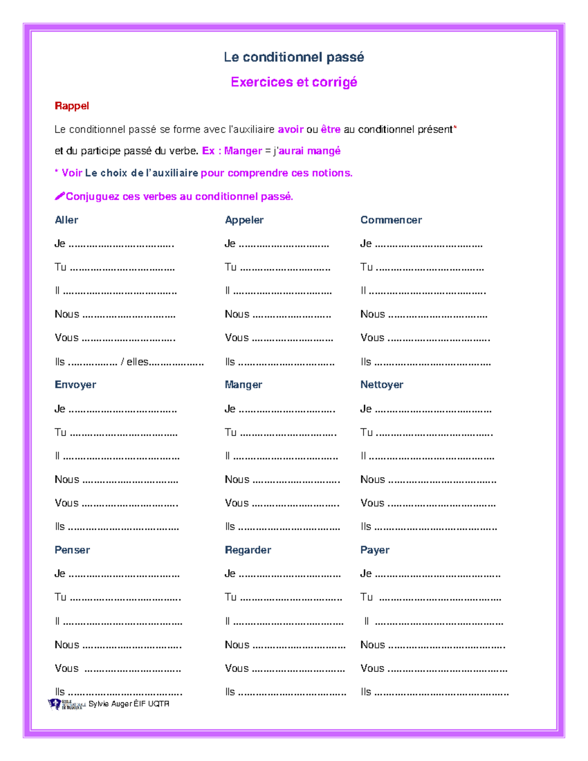 Le conditionnel passe Exercices et corrige - Le conditionnel passé ...