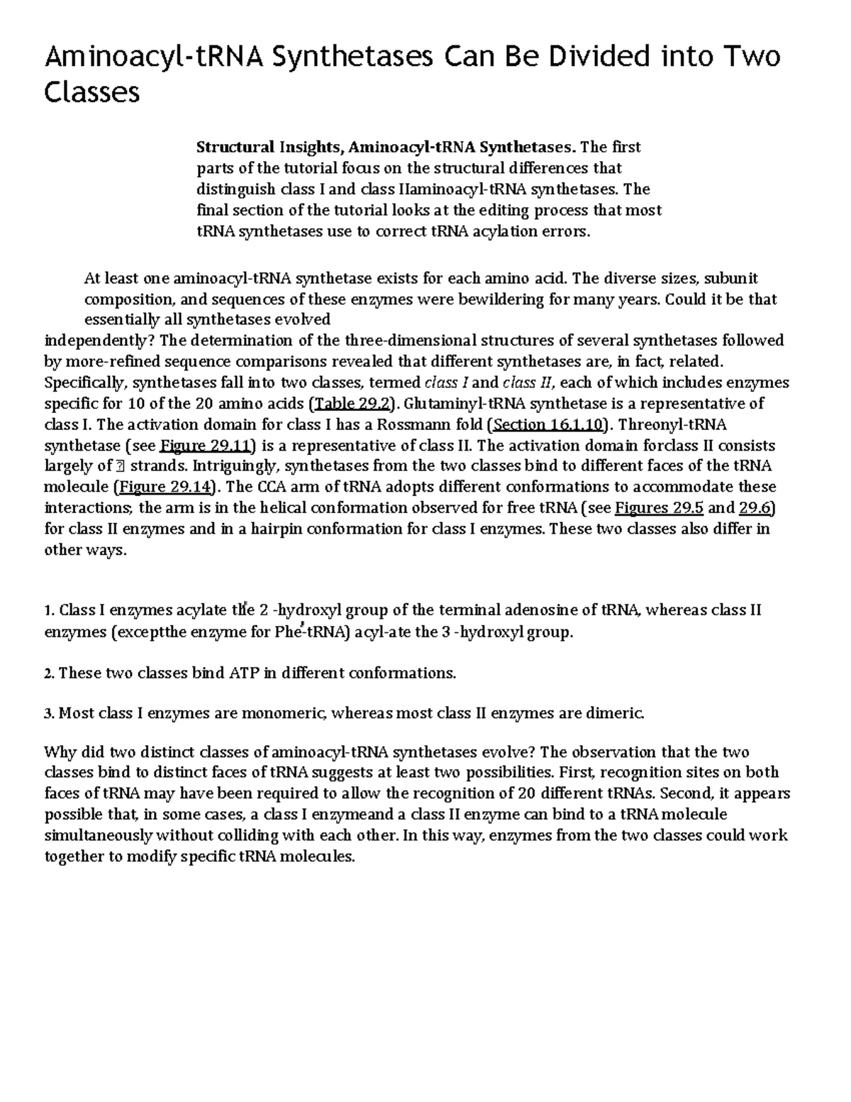 Aminoacyl t RNA Synthetases Can Be Divided into Two Classes - Aminoacyl ...