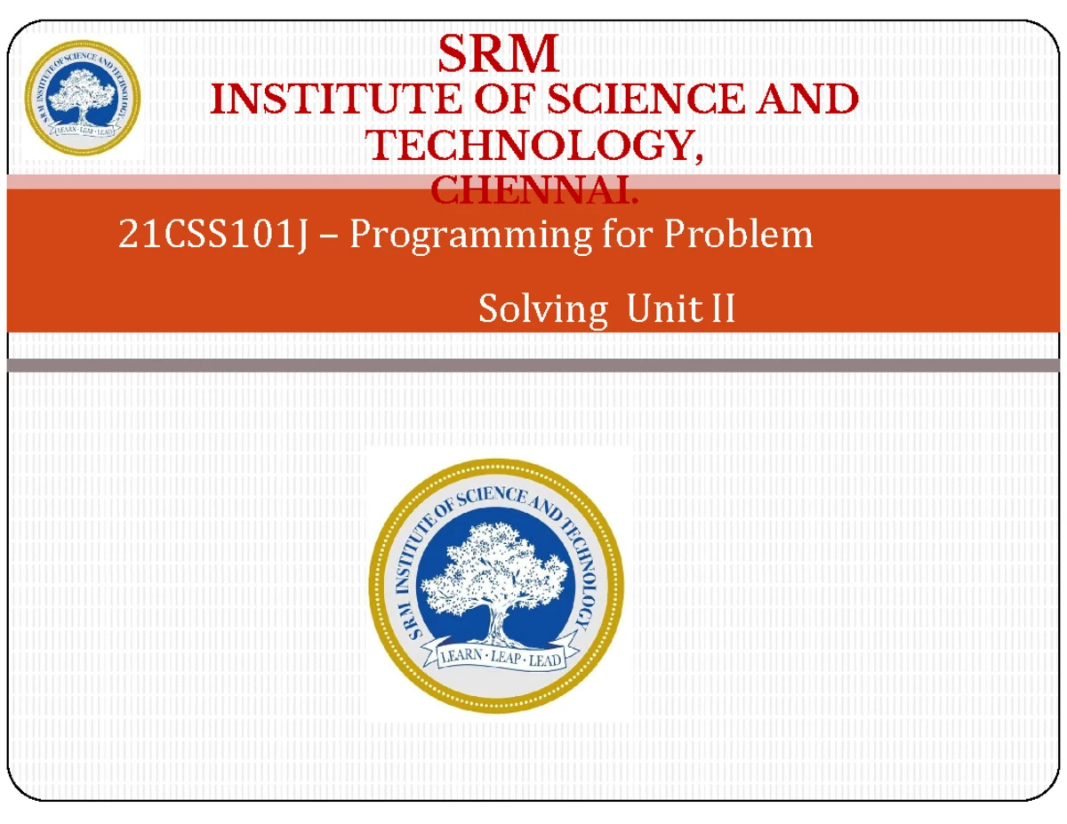 UNIT-5 - UNIT 3 NOTES - SRM INSTITUTE OF SCIENCE AND TECHNOLOGY ...