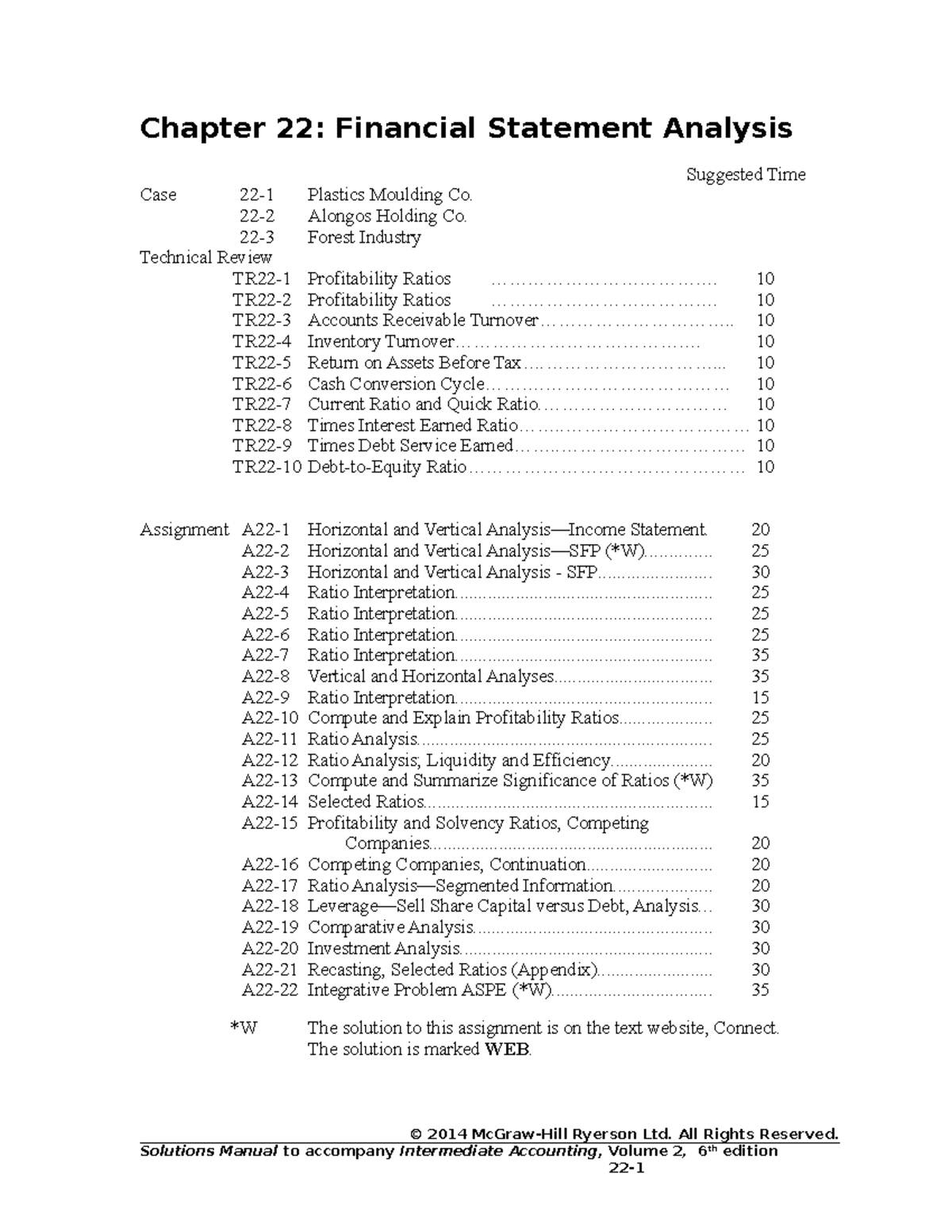 Beechy 7e Vol 2 SM Ch22 final - Chapter 22: Financial Statement Analysis Suggested Time Case 22 ...