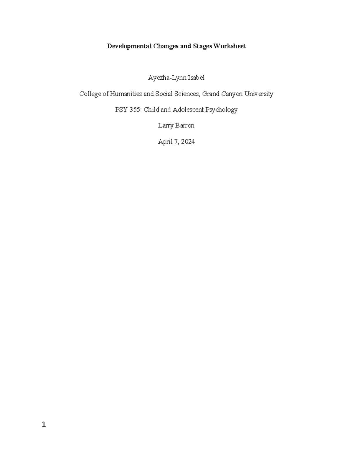 Developmental Changes and Stages Worksheet - Developmental Changes and Stages Worksheet Ayezha ...