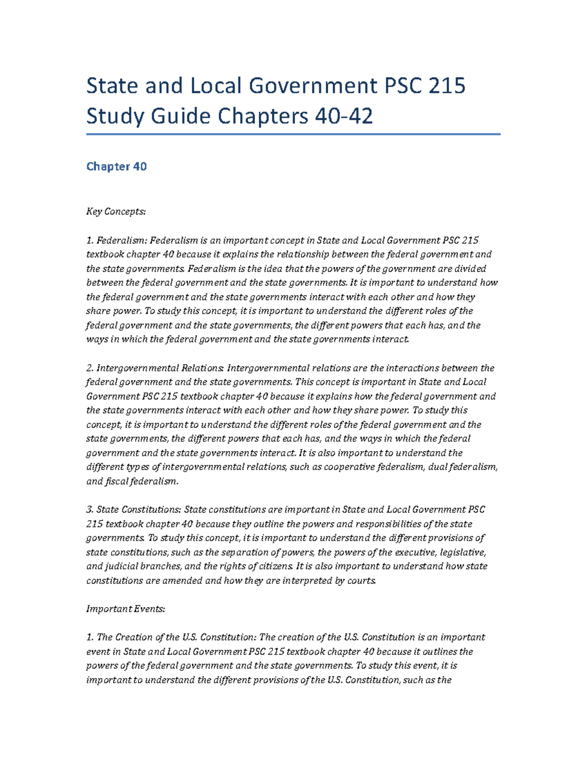 State and Local Government PSC 215 Study Guide Chapters 40-42 ...