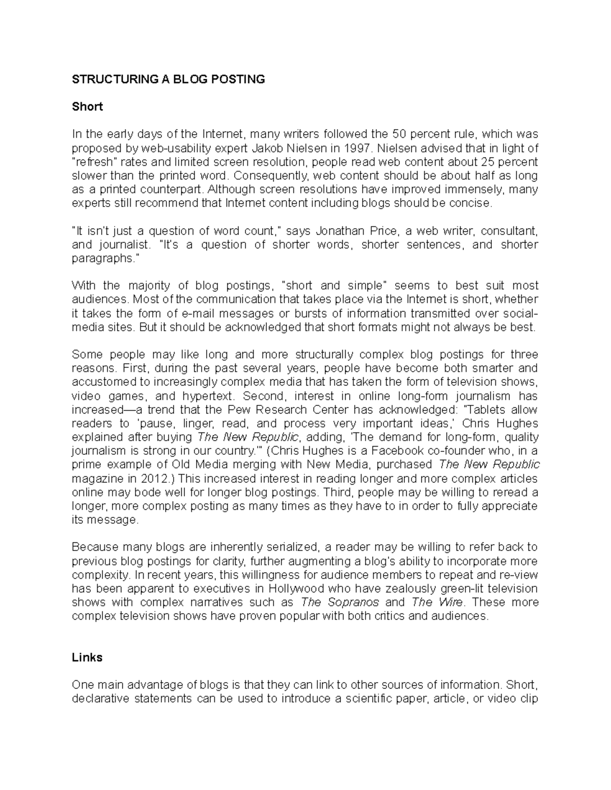 Structuring A Blog Posting - STRUCTURING A BLOG POSTING Short In the ...