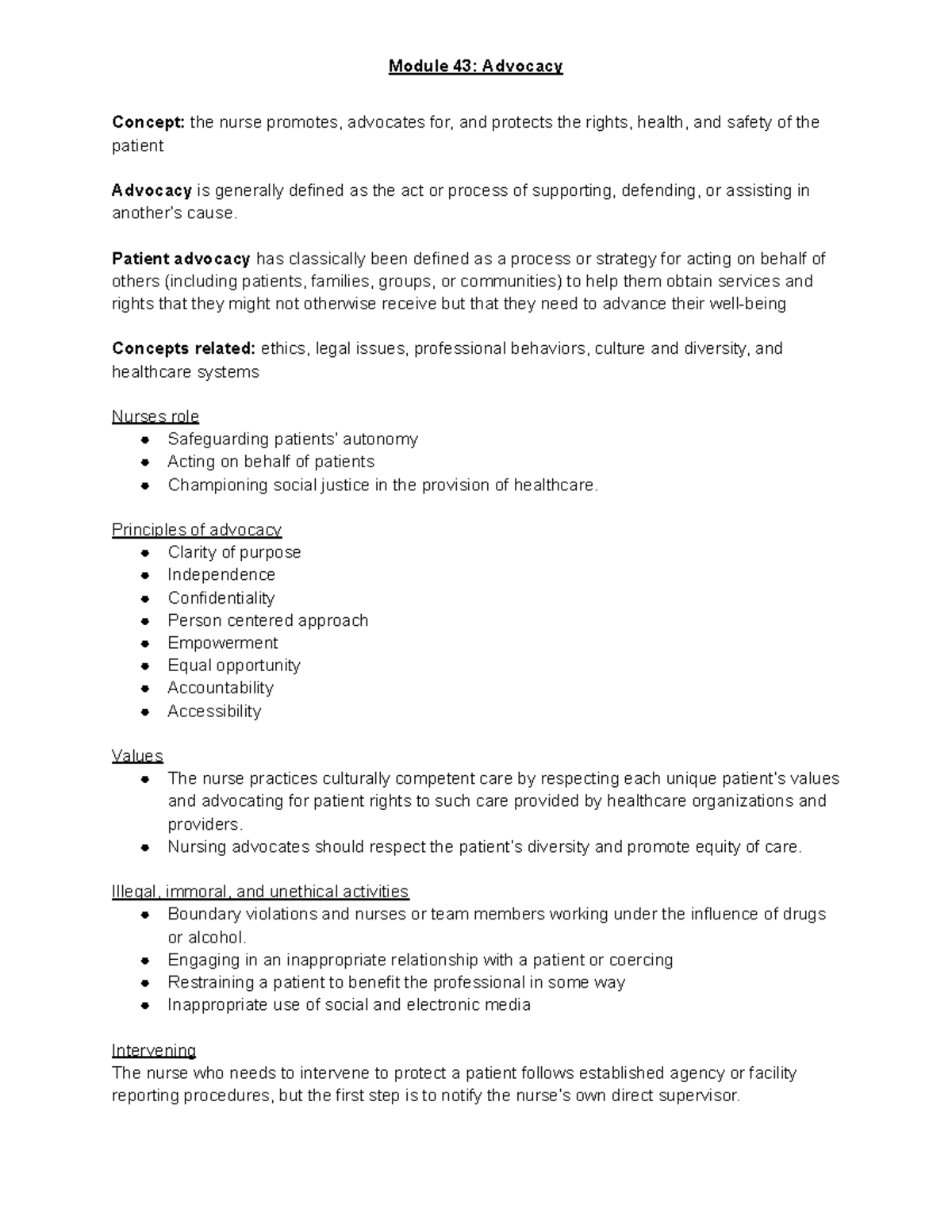 Module 43 Advocacy - Study guide - Module 43: Advocacy Concept: the ...