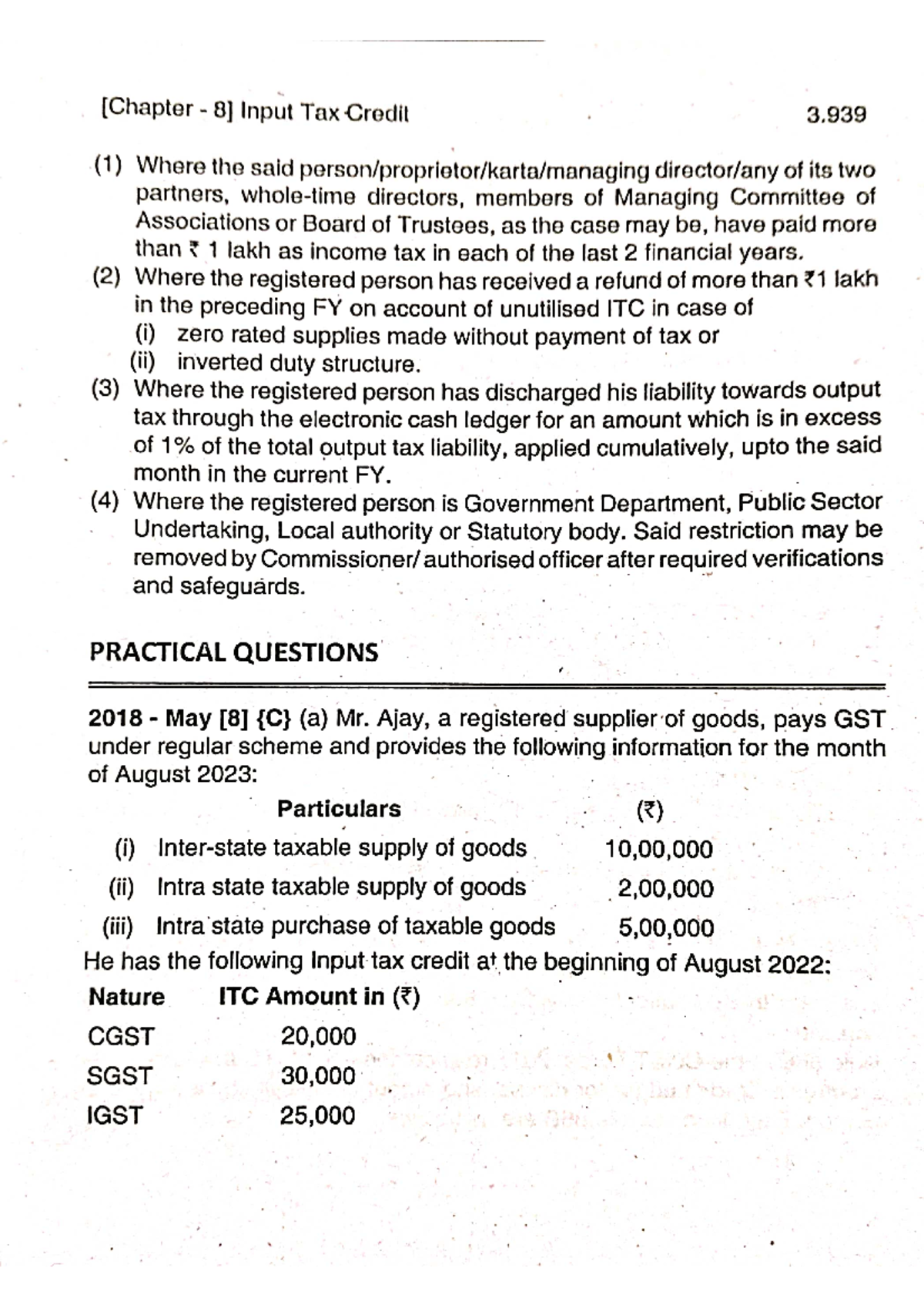 ITC Questions - GST - CA Intermediate - Studocu