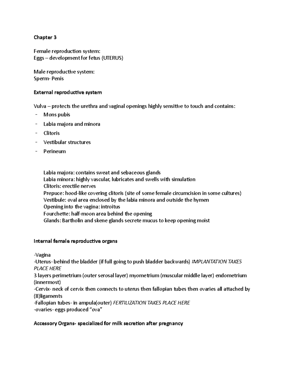 OB notes 2 - Chapter 3 Female reproduction system: Eggs – development ...
