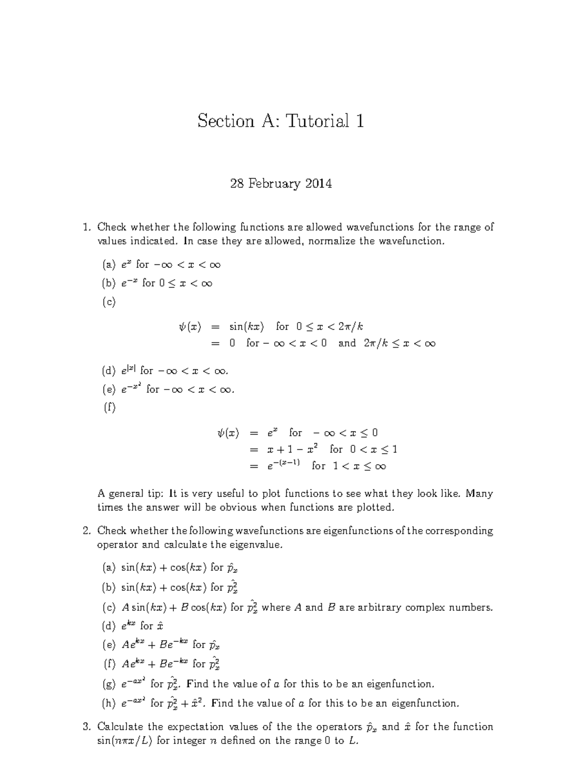Tut1A - Practice tutorial and Quiz Exam - Section A: Tutorial 1 28 ...