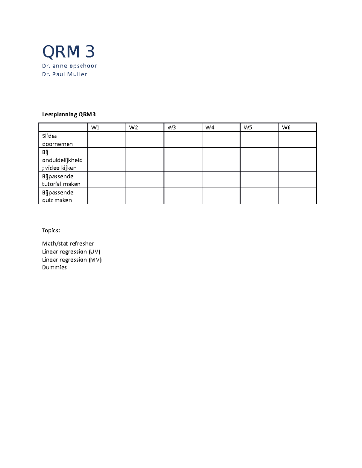 QRM3 - overall summary - topics shortly explained - QRM 3 Dr. anne ...