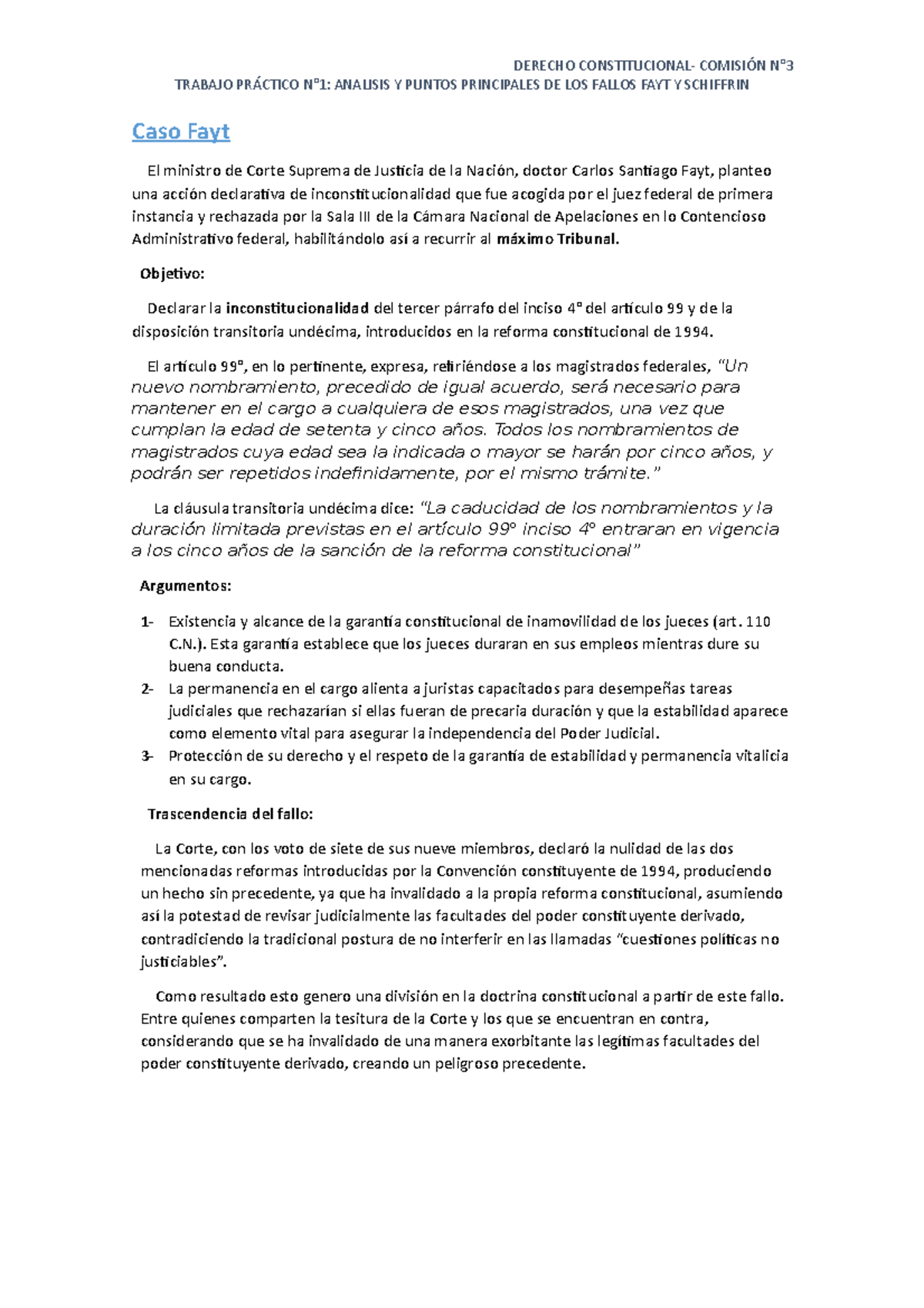 Caso Fayt y Schiffrin - DERECHO CONSTITUCIONAL- COMISIÓN N° TRABAJO ...