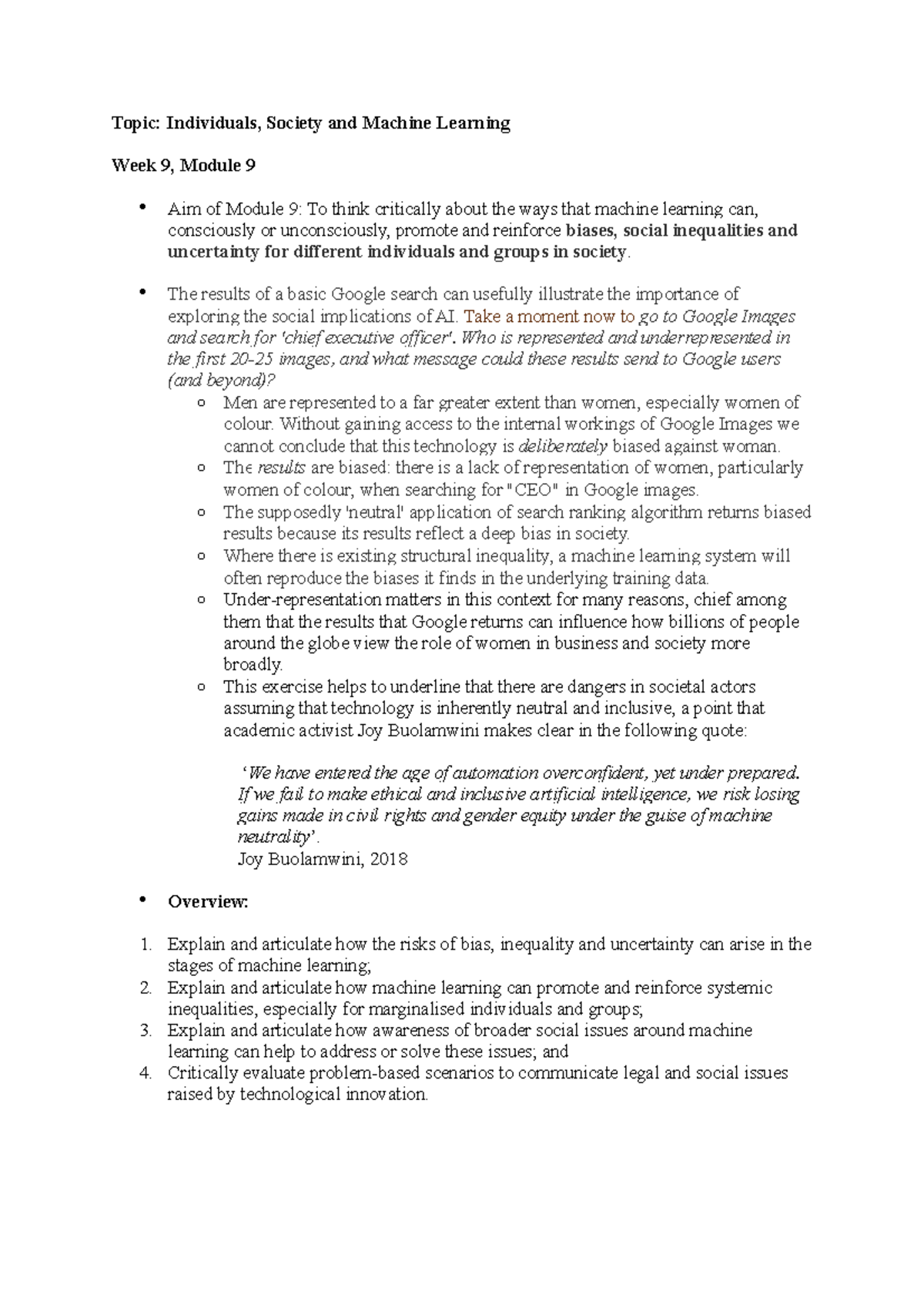 Module 9 and Workshop 9 - Individuals, Society and Machine Learning ...