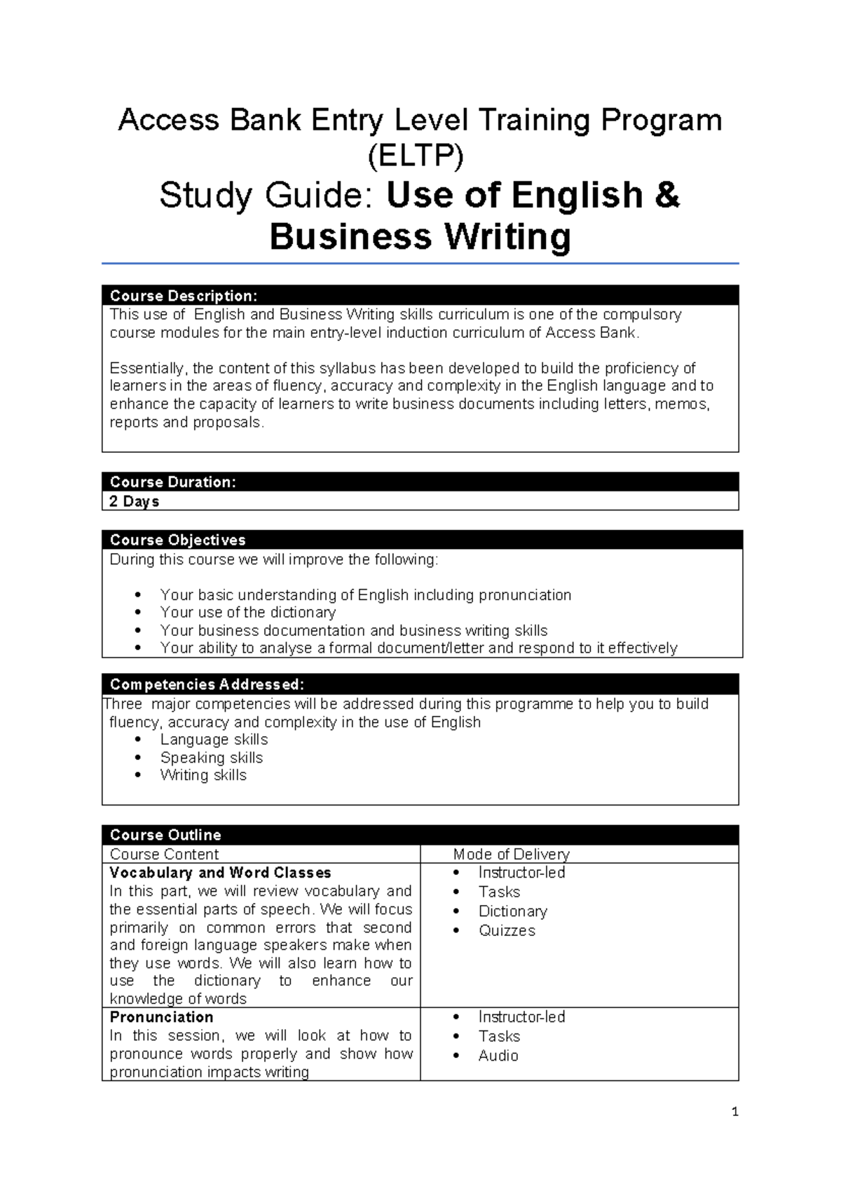 Use of English Business Writing - Study Guide Nov 2022 - Access Bank ...