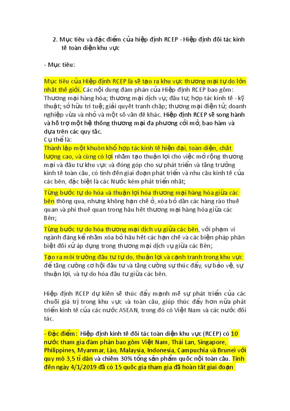 Mục tiêu và đặc điểm của hiệp định RCEP - Các n ội dung đàm phán c ủa Hi ệp đ nh RCEP bao gốồm ...