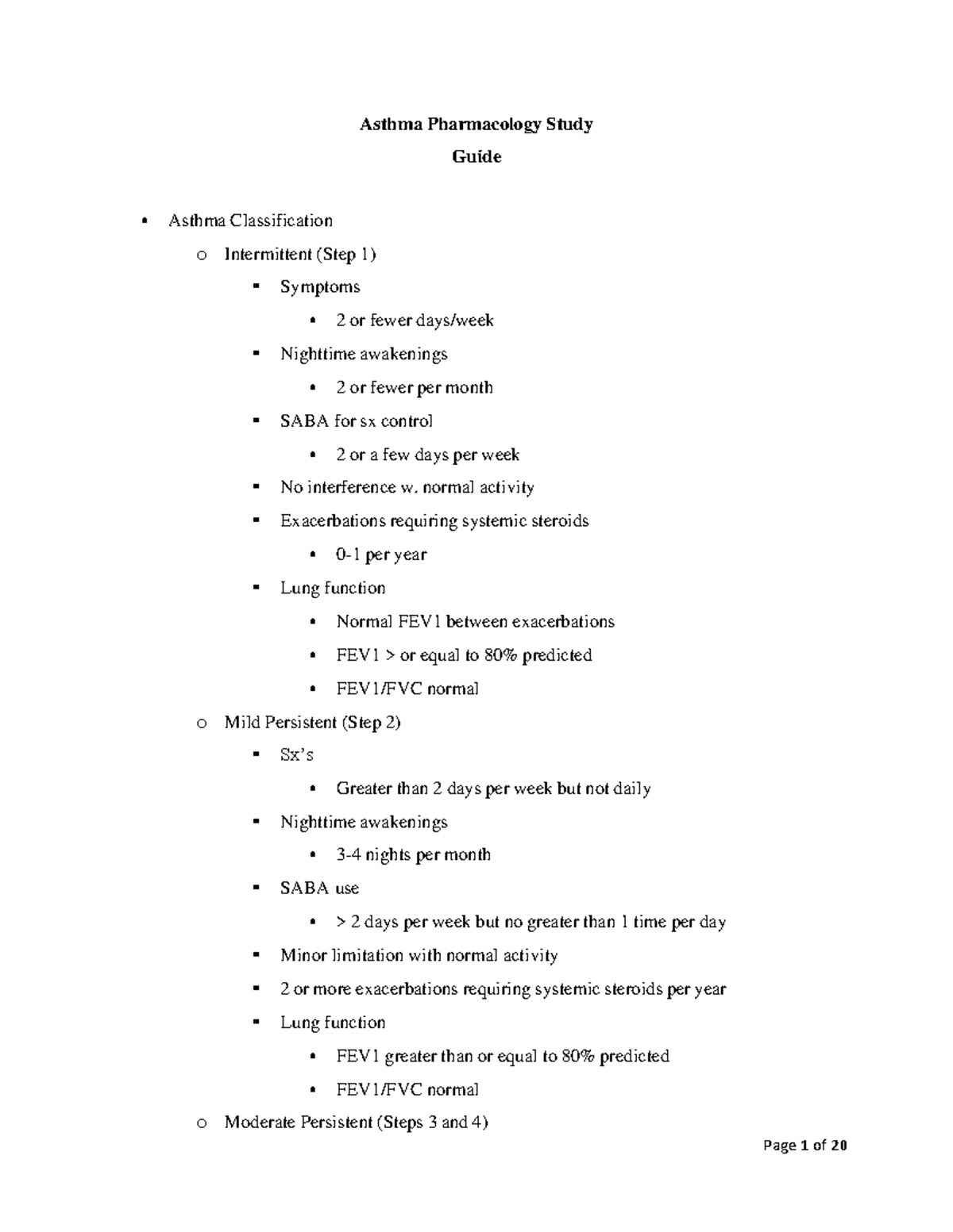 Asthma Pharmacology Study Guide - Asthma Pharmacology Study Guide ...