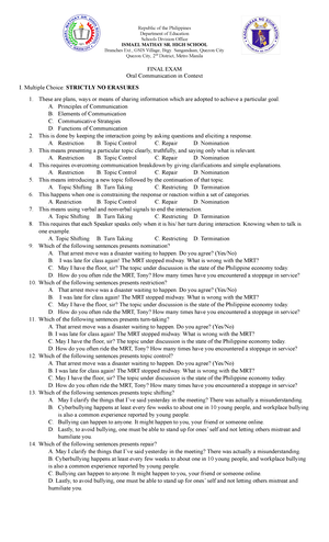 2019 TOS Midterm 21ST LIT - Republic of the Philippines Department of ...