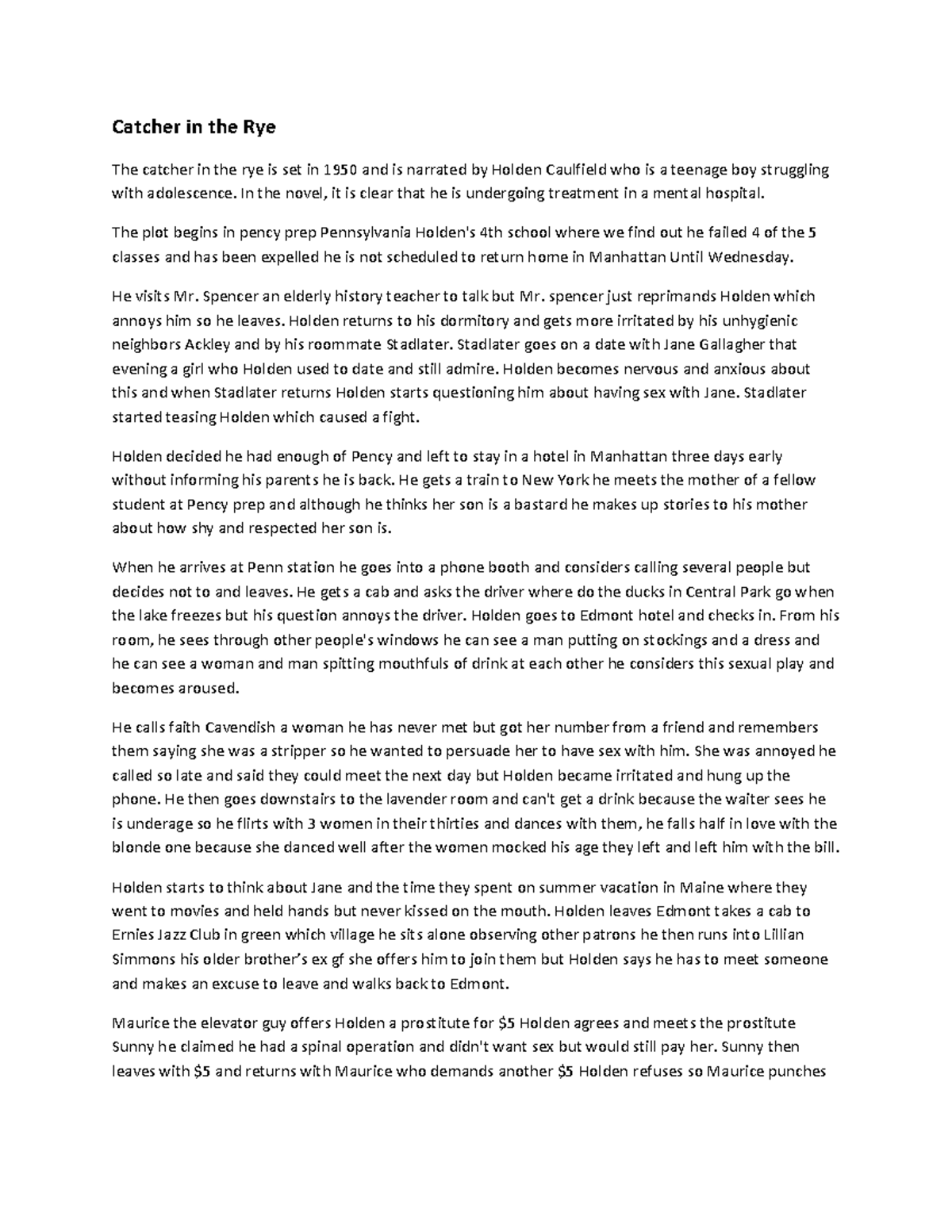 3 Novels Notes for English Literary Studies - Catcher in the Rye The ...