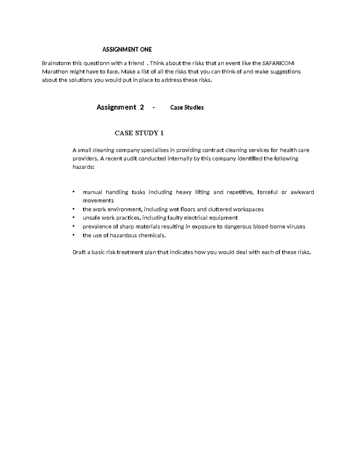Risk Management case assignments 2024 - ASSIGNMENT ONE Brainstorm this ...