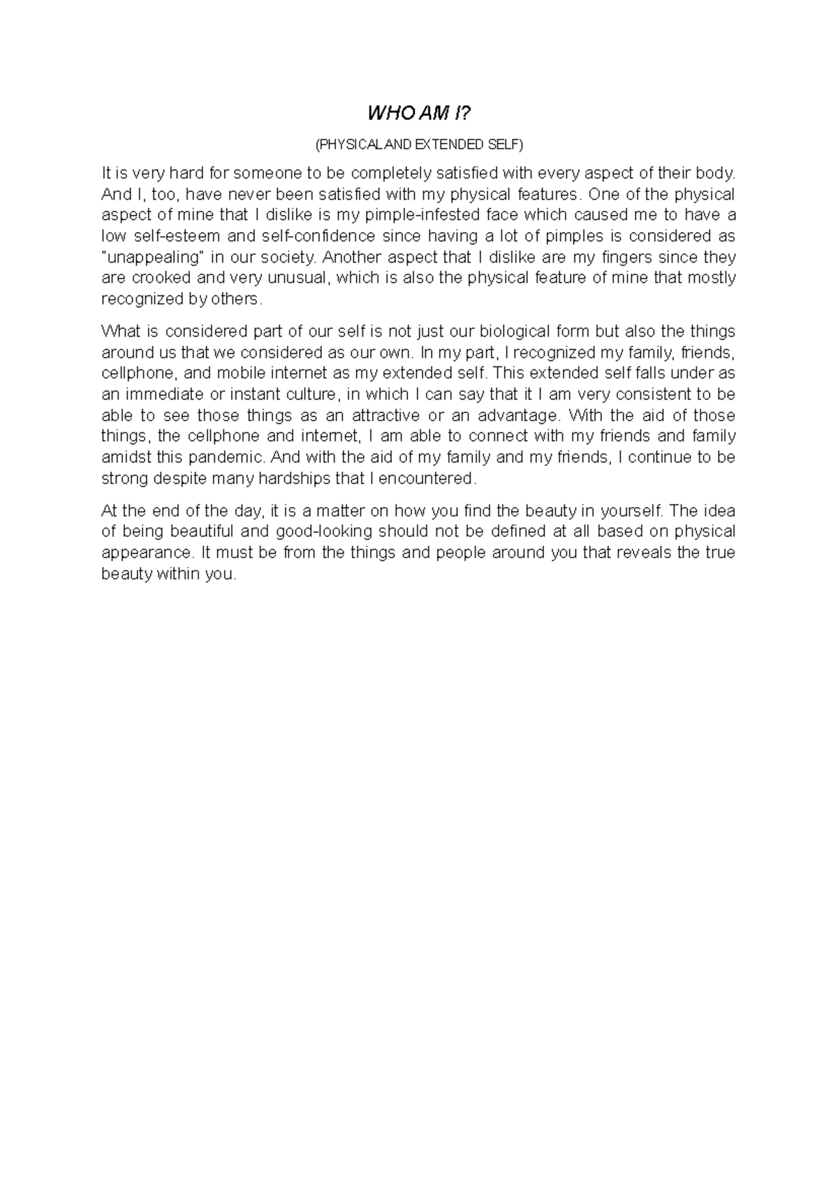 Who Am I (Physical and Extended Perspective) - WHO AM I? (PHYSICAL AND ...