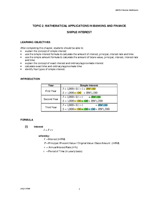 Chapter 3 - Simple Interest - SIMPLE INTEREST LEARNING OUTCOMES By the end of this chapter, you ...