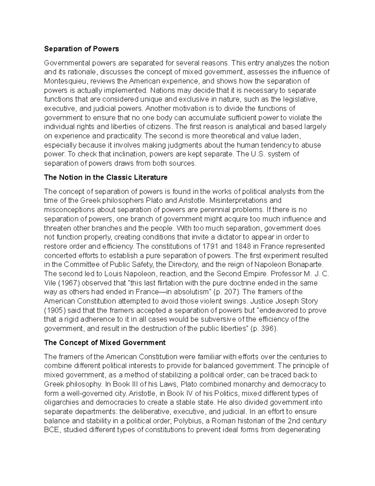 Separation of Powers - Separation of Powers Governmental powers are ...