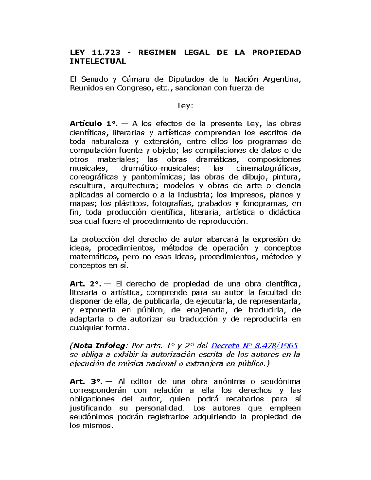 LEY 11723 (propiedad intelectual) - LEY 11 - REGIMEN LEGAL DE LA ...