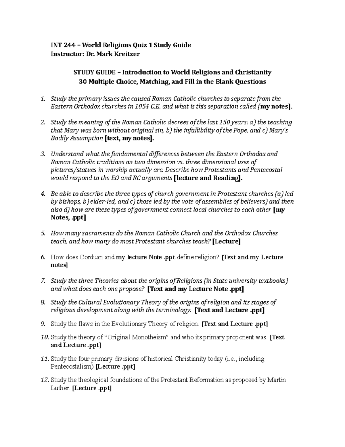 Quiz 1 Study Guide - INT 244 – World Religions Quiz 1 Study Guide ...