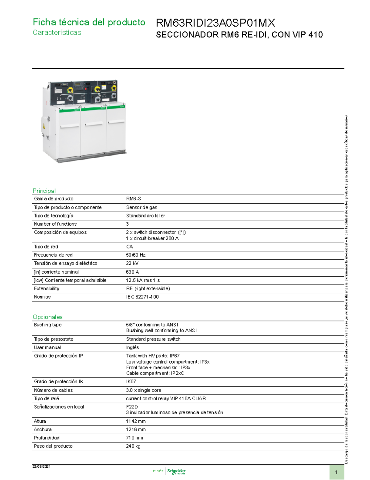 RM6 RM63R I D I 23A0SP01MX - Ficha técnica del producto Características ...
