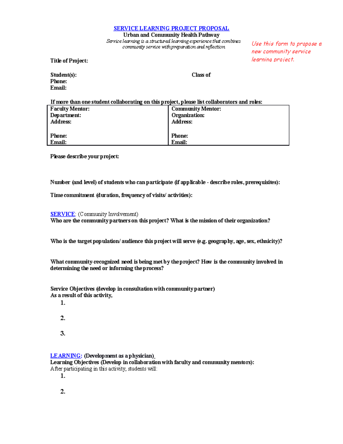 UCHService Learning Scholarly Projecttemplate 2010 - SERVICE LEARNING ...