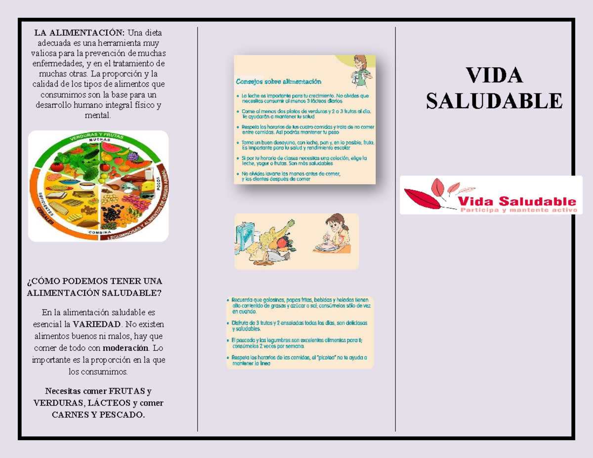 Triptico de la Vida Saludable - LA ALIMENTACIÓN: Una dieta adecuada es ...
