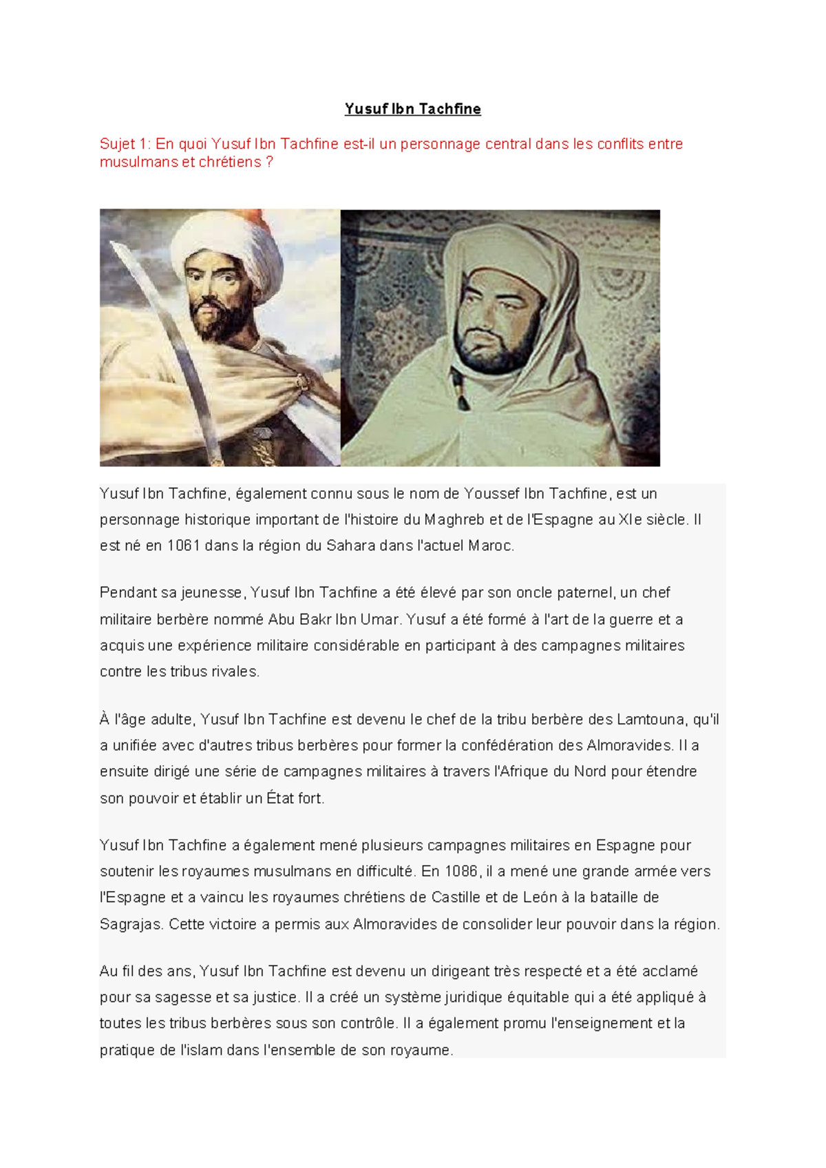 Yusuf Ibn Tachfine - Personnage historique - Yusuf Ibn Tachfine Sujet 1 ...