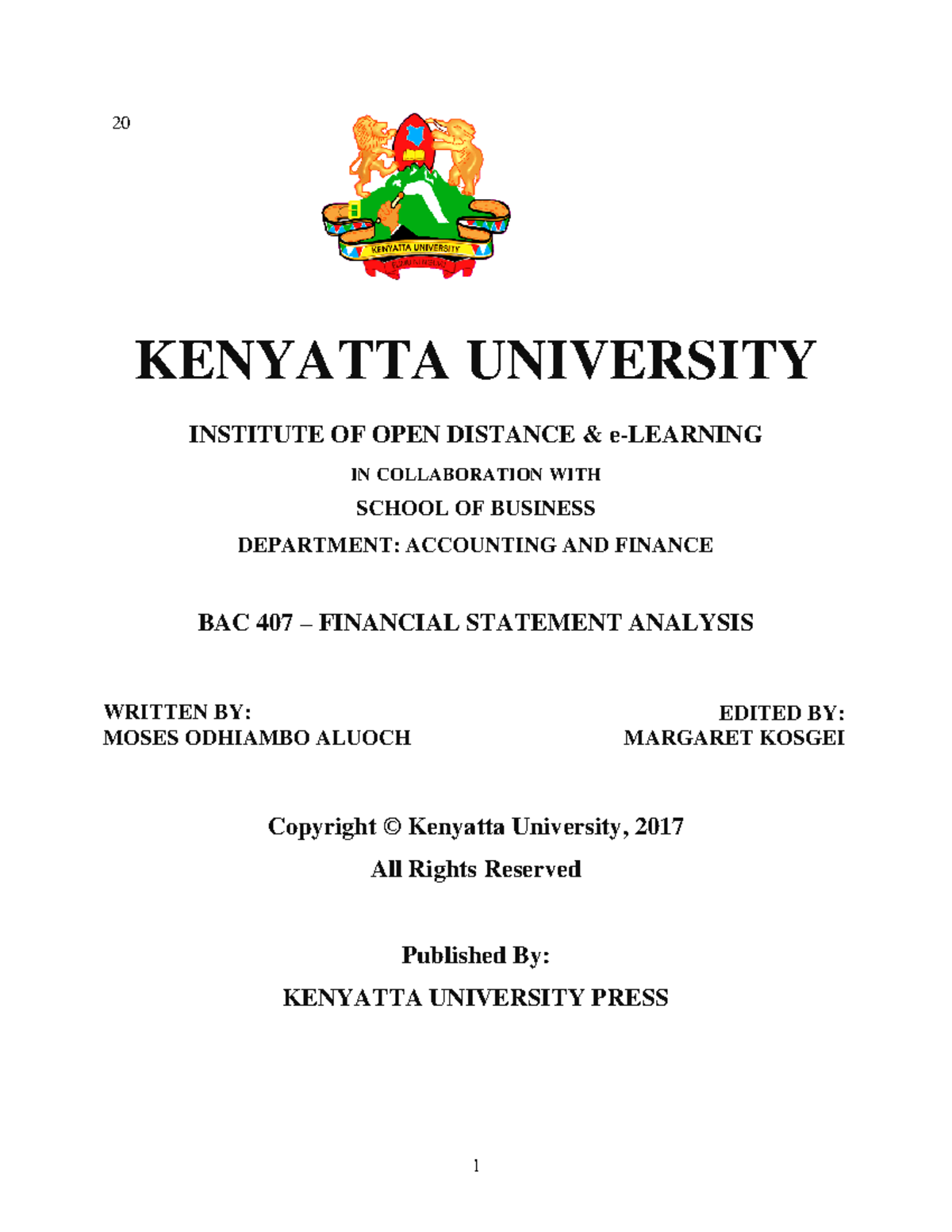 BAC 407 Module - Bac 407 notes - 20 KENYATTA UNIVERSITY INSTITUTE OF ...