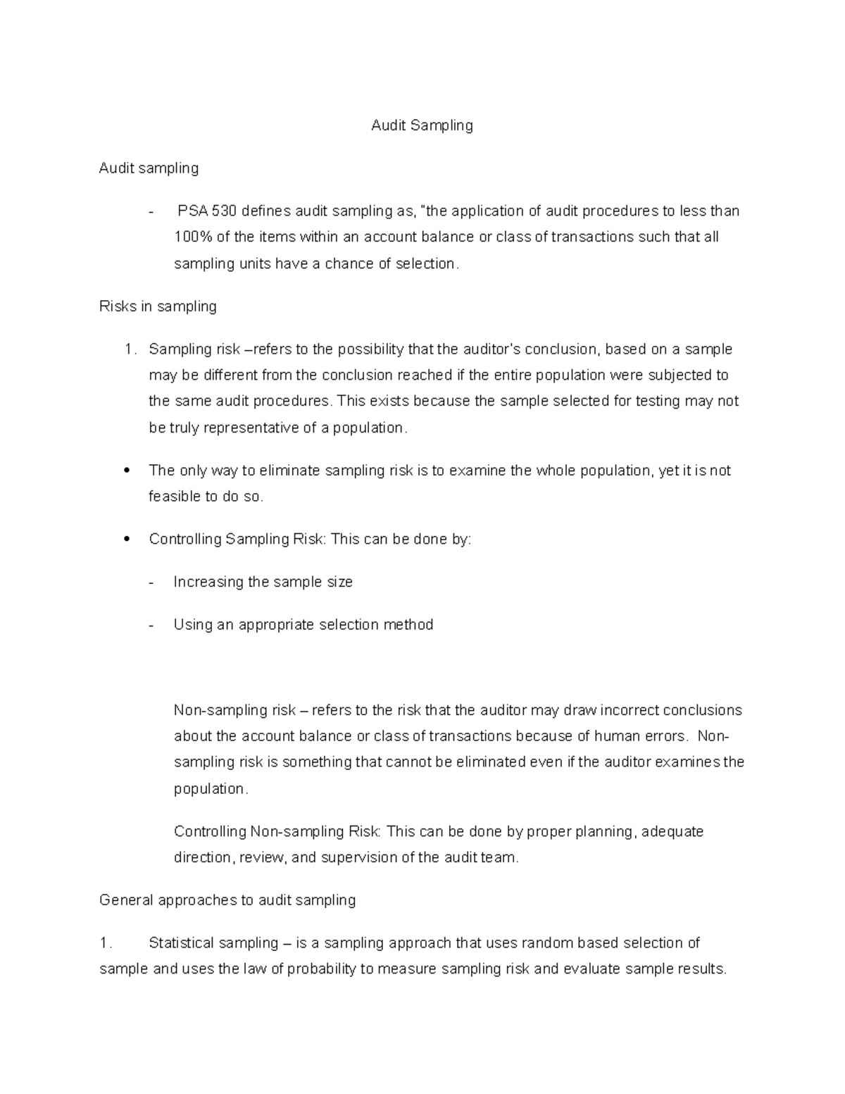 Audit Sampling - Audit Sampling Audit sampling PSA 530 defines audit sampling as, “the ...