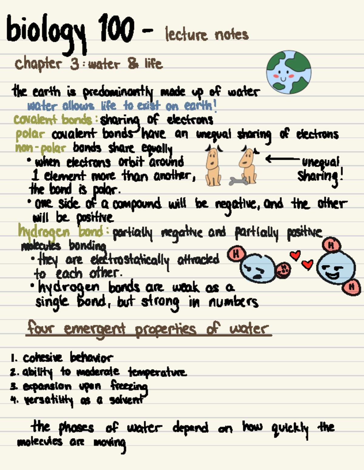 Biology - chapter 3 notes - biology 100 Lecture notes Chapter 3 : water ...