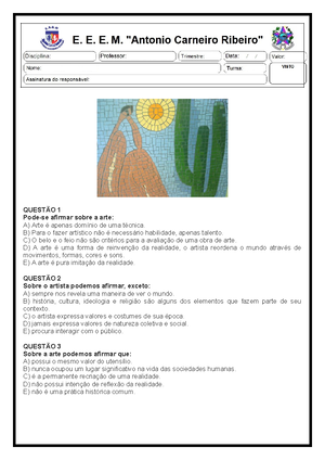 Arte 6º simulado - Atividade sobre elementos da arte visual - Arte 6º ...