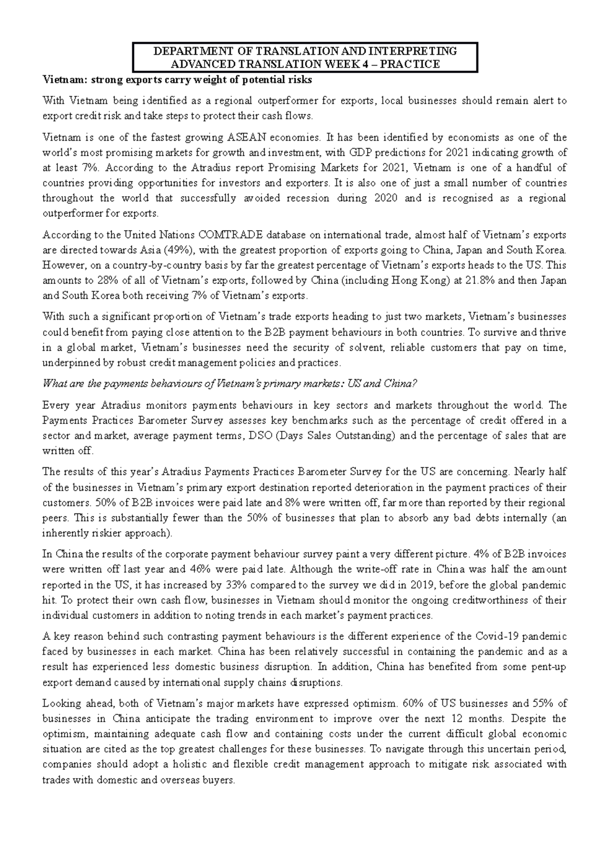 Advanced Translation - Week 4 - DEPARTMENT OF TRANSLATION AND ...