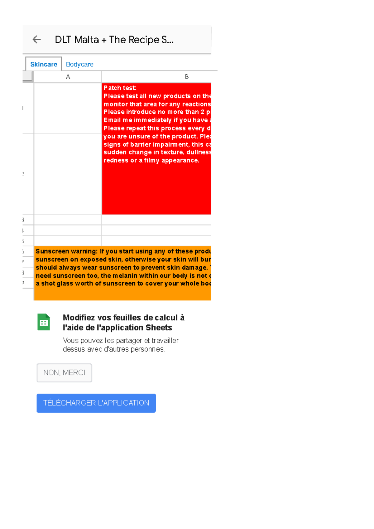 DLT Malta + The Recipe Skincare & Bodycare - Google Drive - Patch test ...
