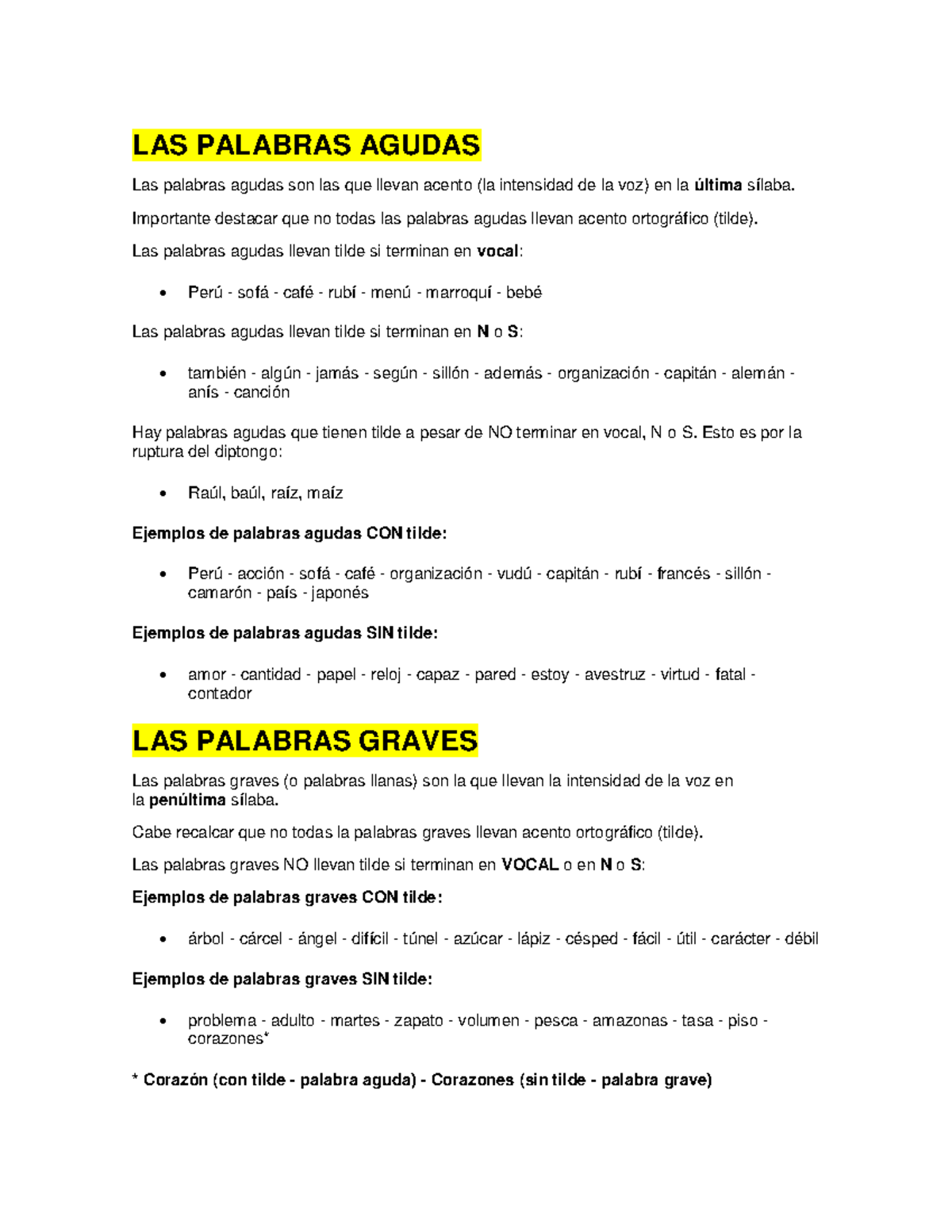 Reglas de acentuación - LAS PALABRAS AGUDAS Las palabras agudas son las ...