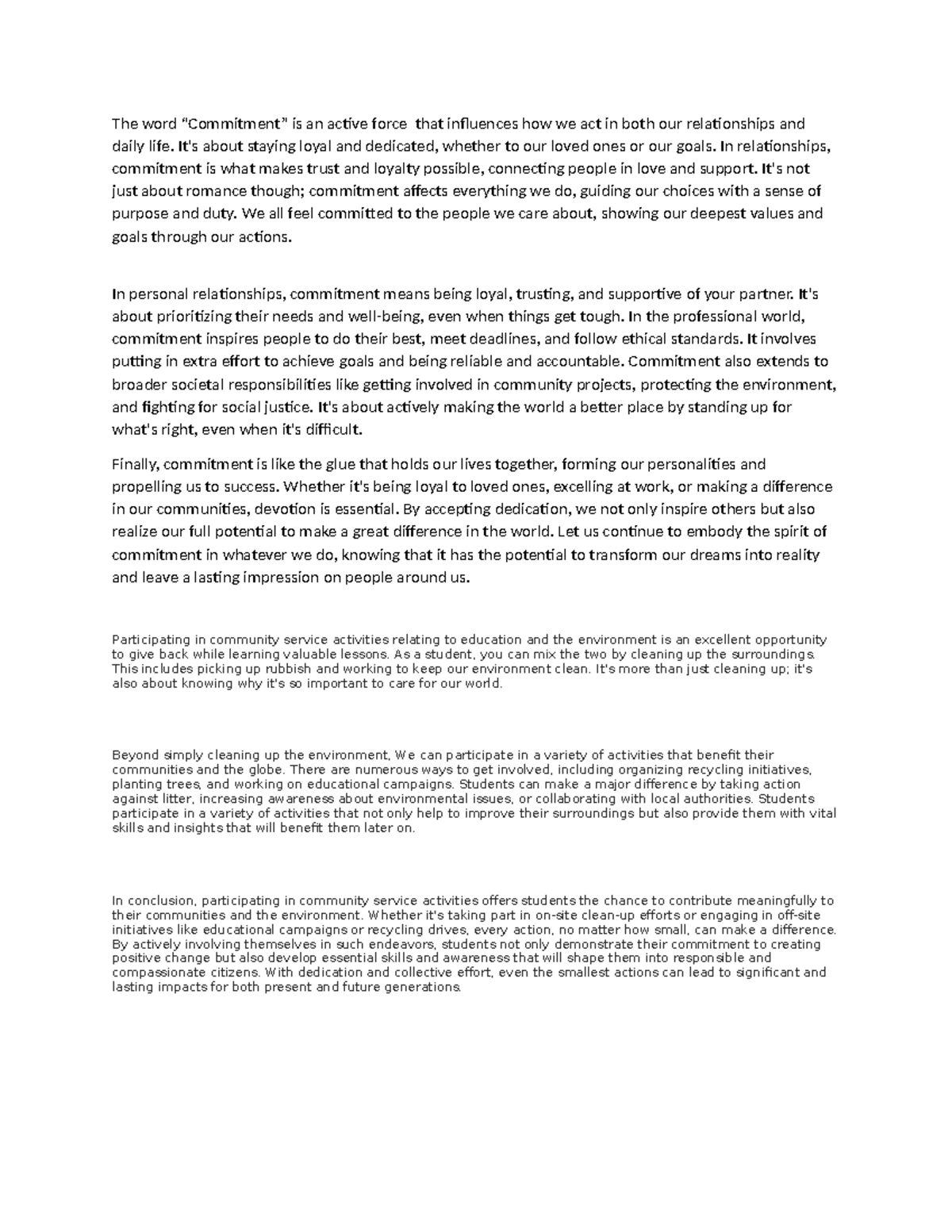 DB Essays - discussion board answers - The word “Commitment” is an ...