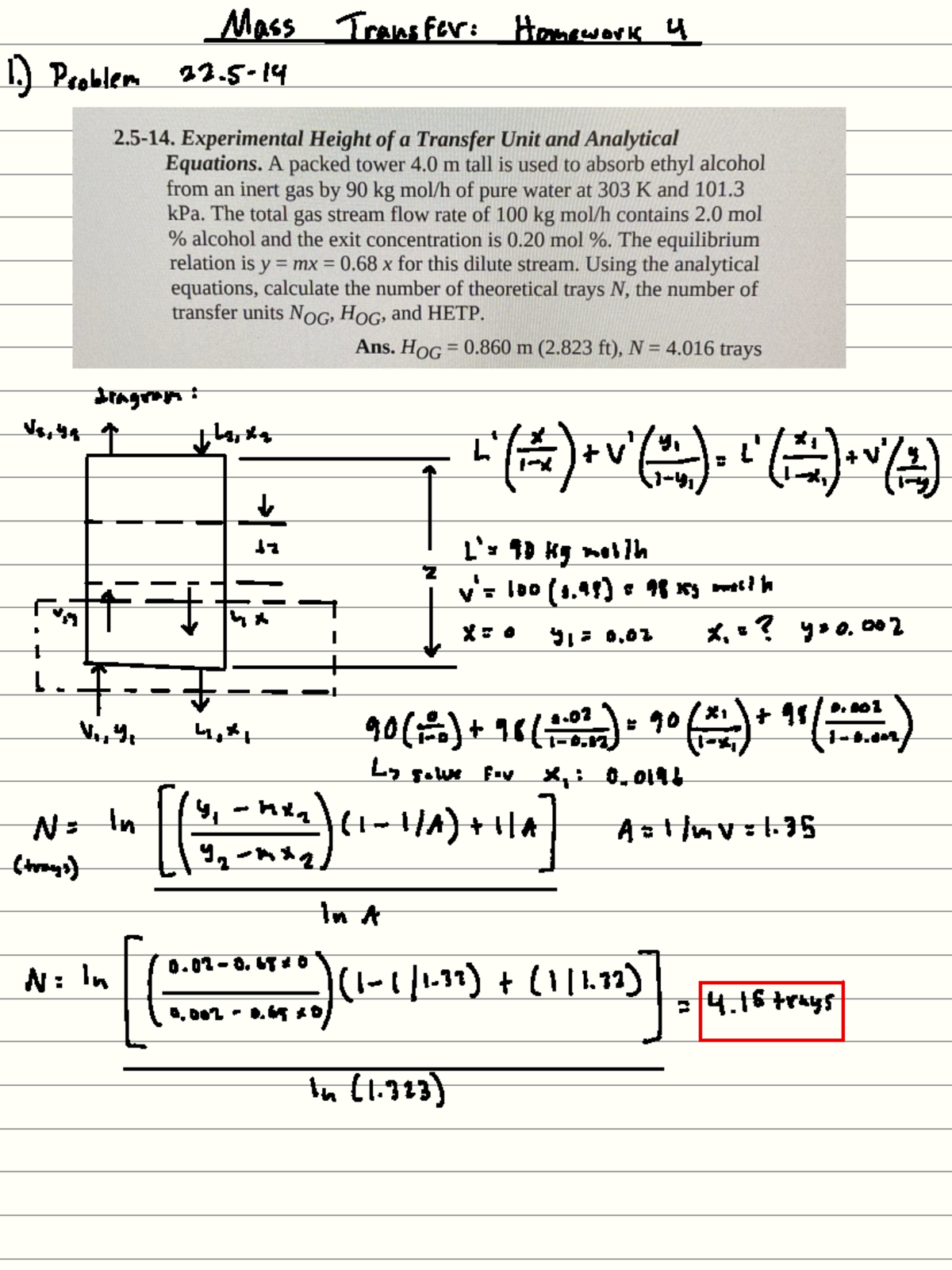Mass Transfer Homework 4 - CHE 3028 - Studocu