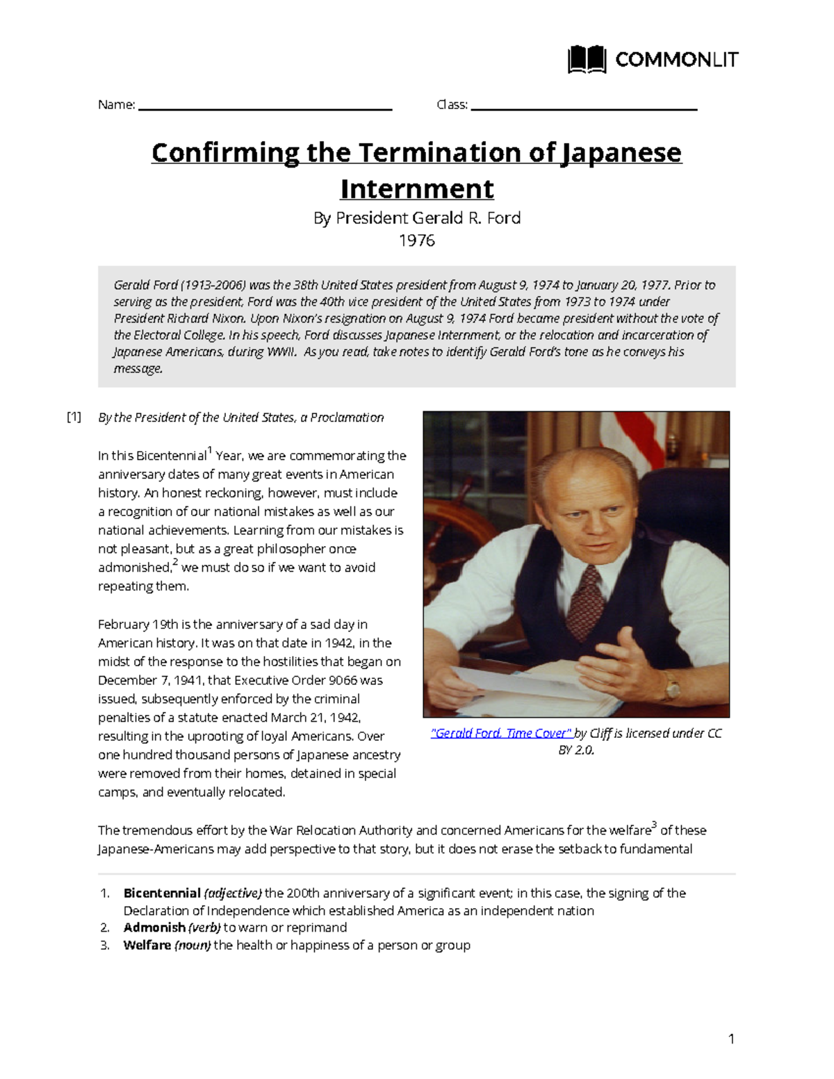 Confirming the Termination of Japanese Internment-teacher-12 - Name ...