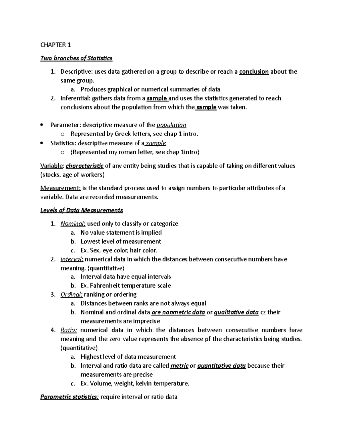 Stats chap 1 intro - CHAPTER 1 Two branches of Statistics Descriptive ...